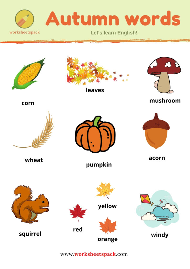 AUTUMN VOCABULARY WORDS WITH PICTURES Worksheetspack AUTUMN VOCABULARY WORDS WITH PICTURES Worksheetspack