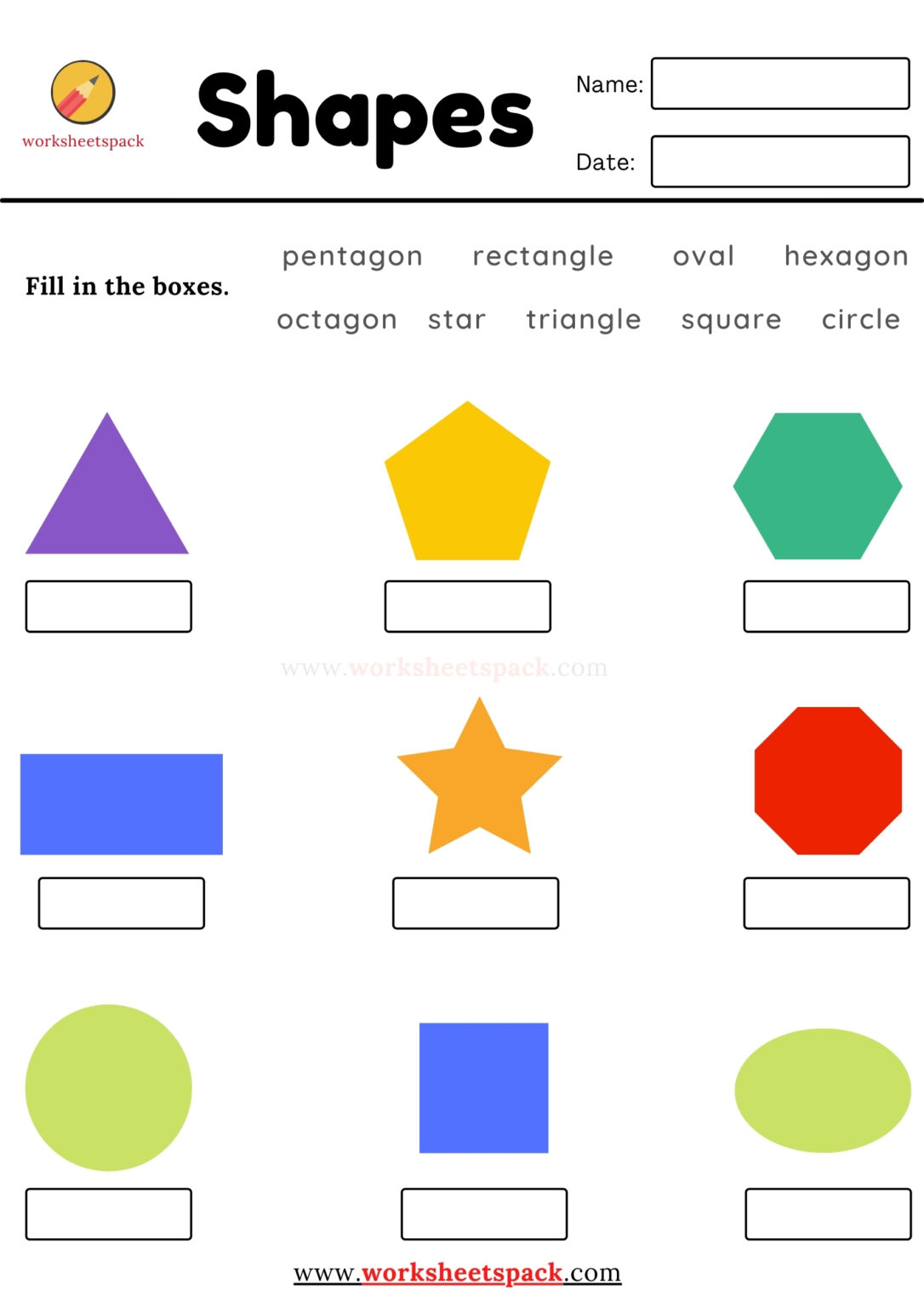 Shapes worksheets pack - worksheetspack