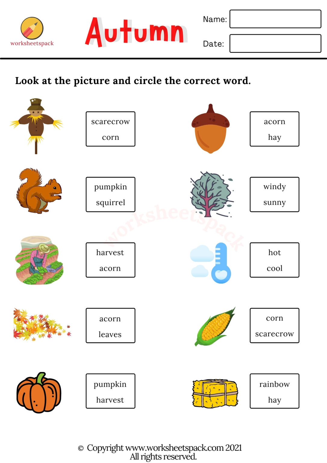 Autumn Worksheets PDF - worksheetspack