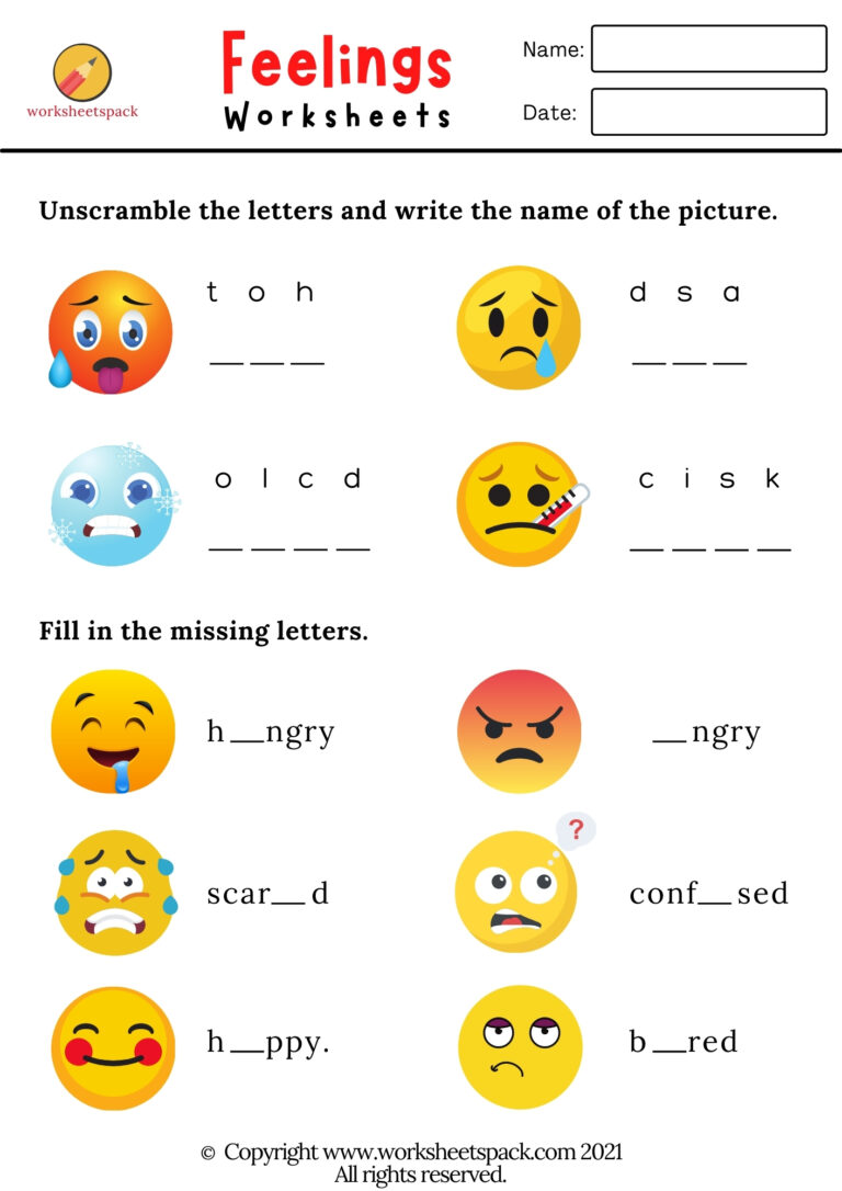 Feelings worksheets PDF - worksheetspack
