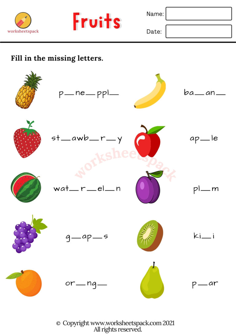 Free Fruits Worksheets - worksheetspack