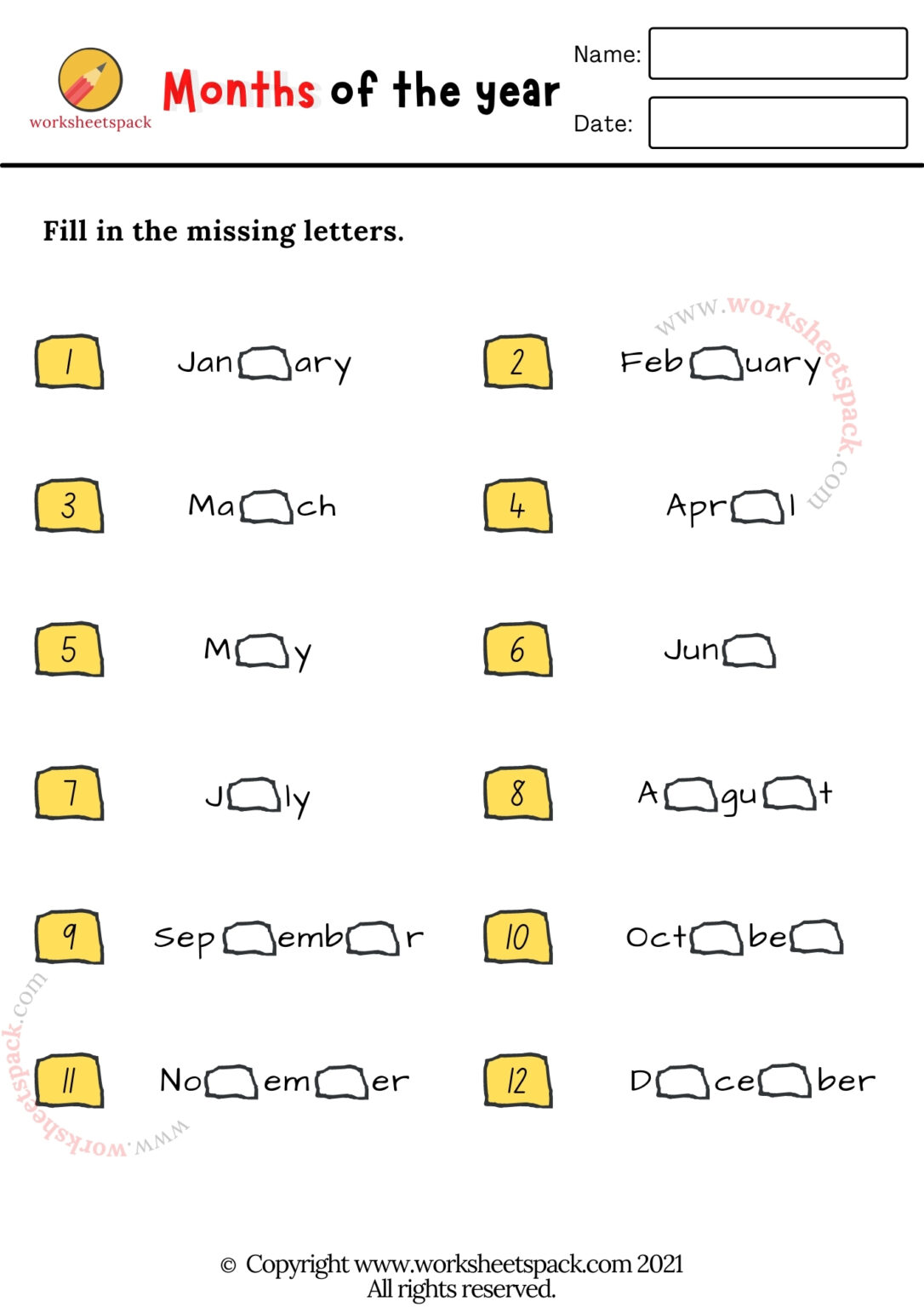 Months of the year worksheets - worksheetspack