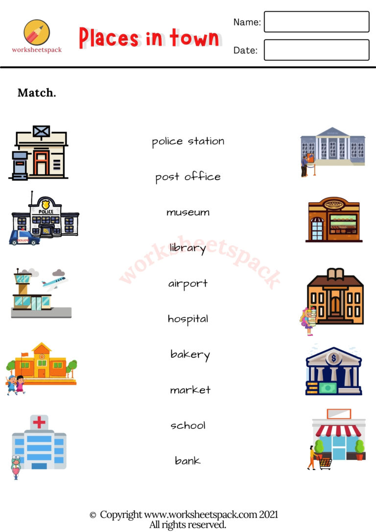 Places in Town Worksheets - worksheetspack