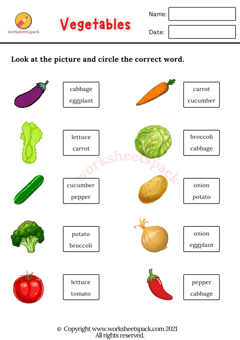 Free Vegetables Worksheets - worksheetspack