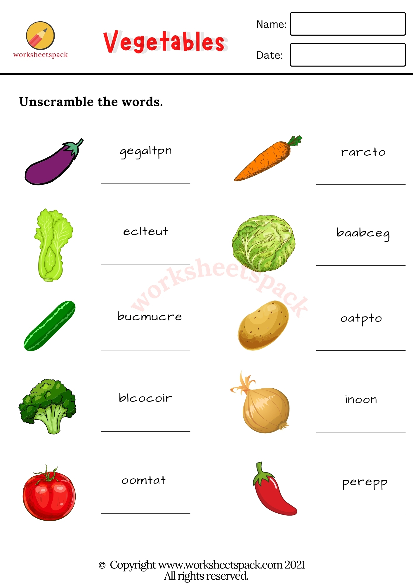 Free Vegetables Worksheets Worksheetspack