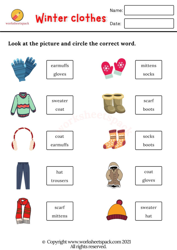 Free Winter Clothes Worksheets PDF Worksheetspack Free Winter Clothes Worksheets PDF Worksheetspack