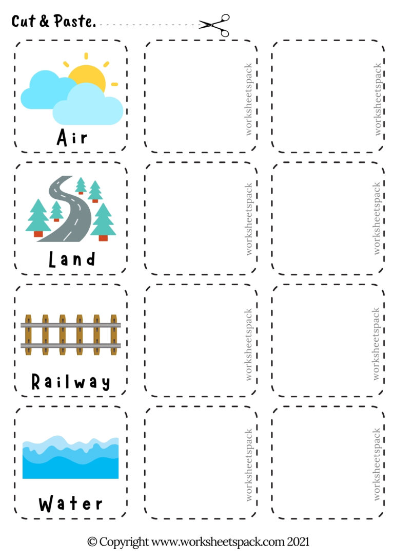 Transportation activities for preschool - worksheetspack