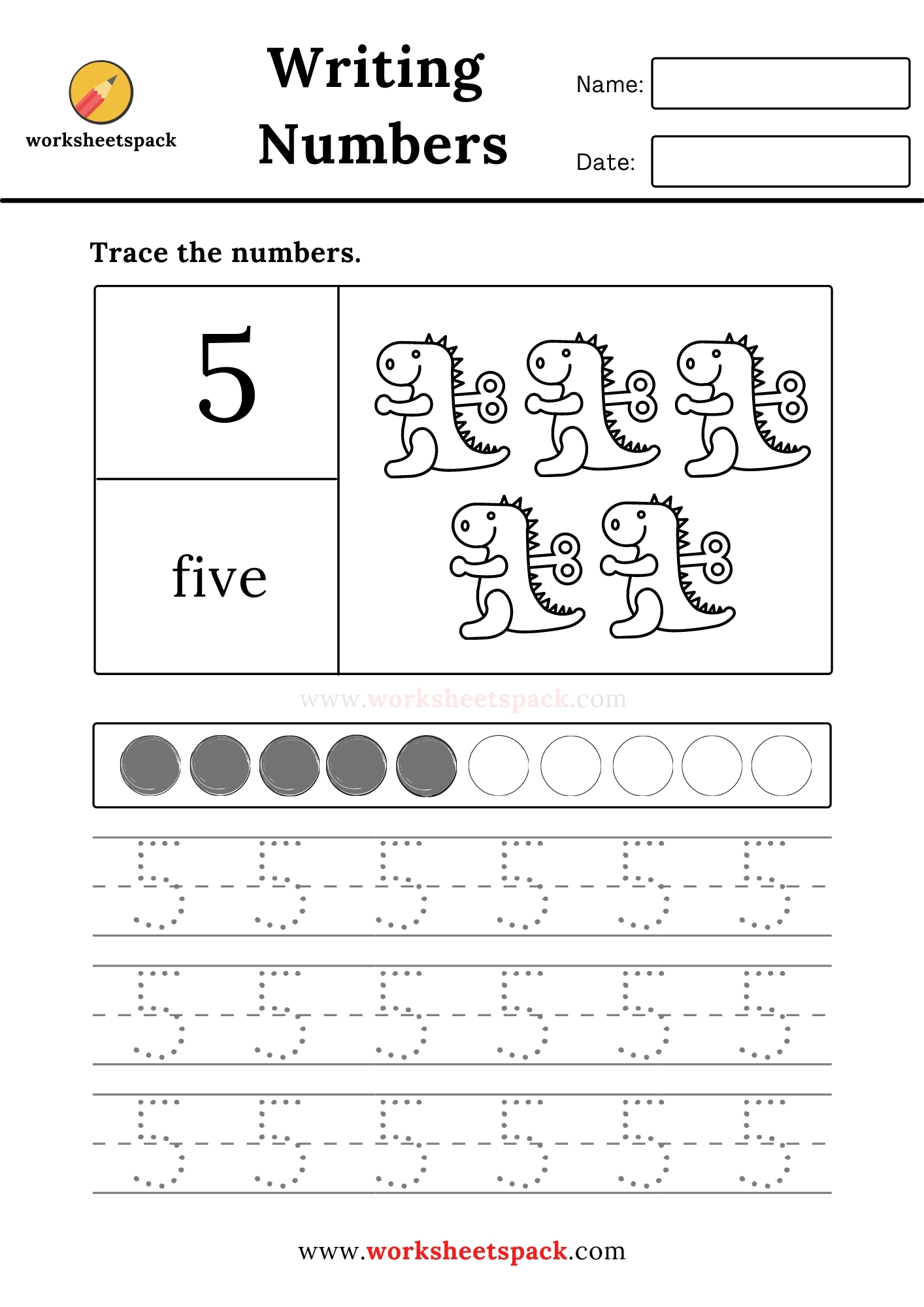 Preschool number tracing sheets 1 to 10 - worksheetspack