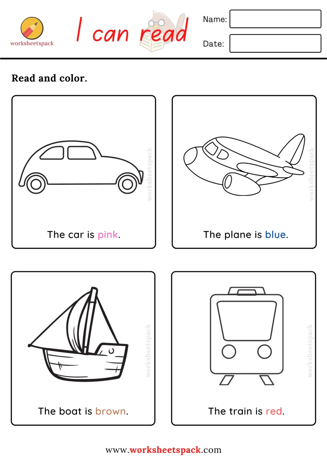 Reading and coloring worksheets pack - worksheetspack