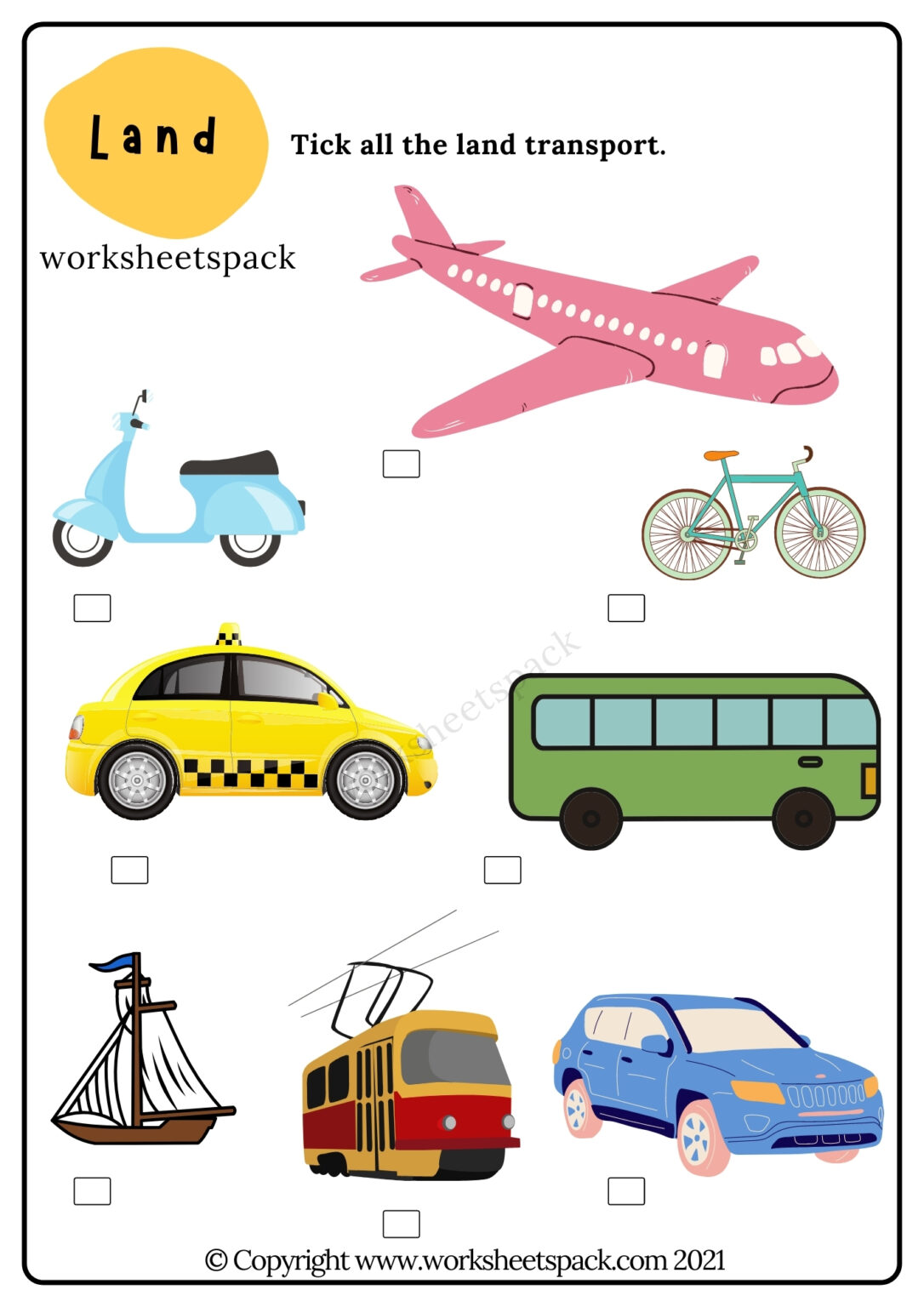 Transportation activities for preschool - worksheetspack