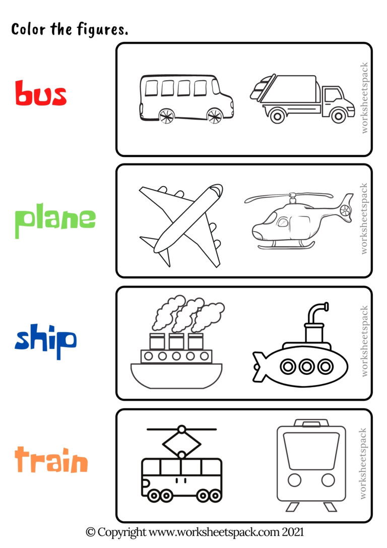 Transportation activities for preschool - worksheetspack