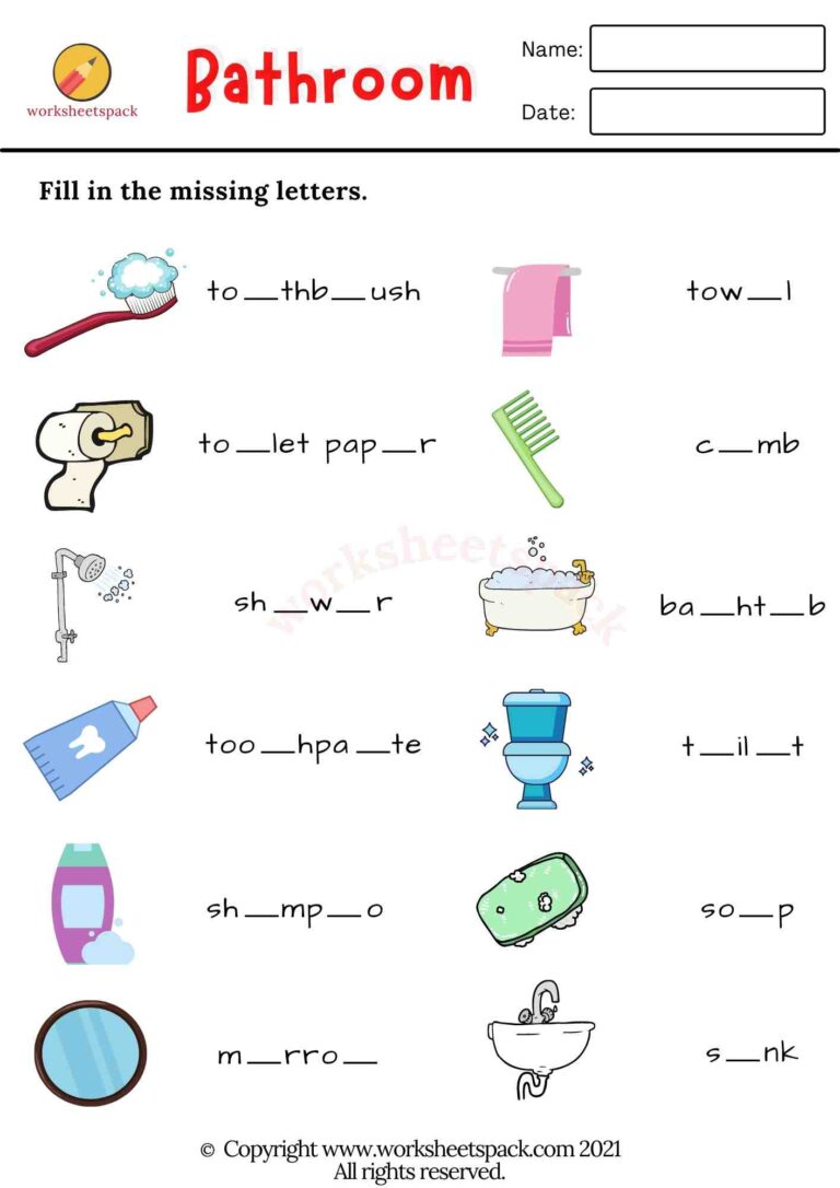 ESL bathroom vocabulary worksheets - worksheetspack