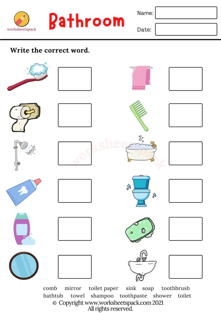 ESL bathroom vocabulary worksheets - worksheetspack