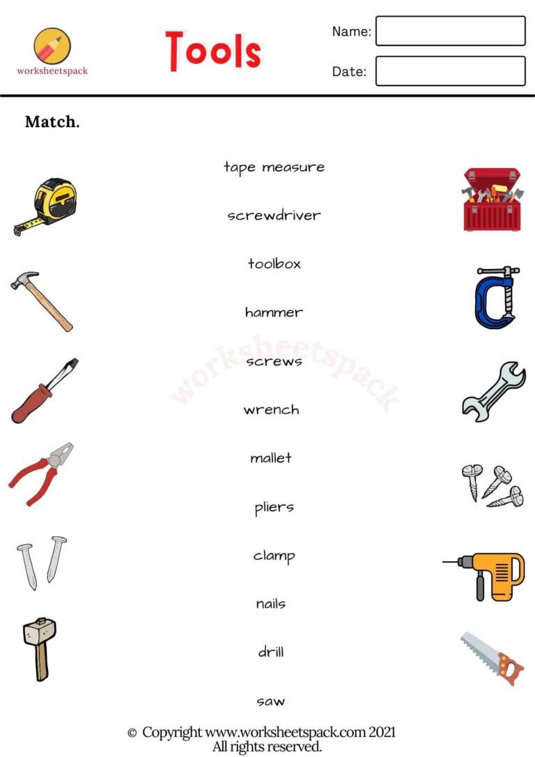Tools vocabulary worksheets PDF - worksheetspack