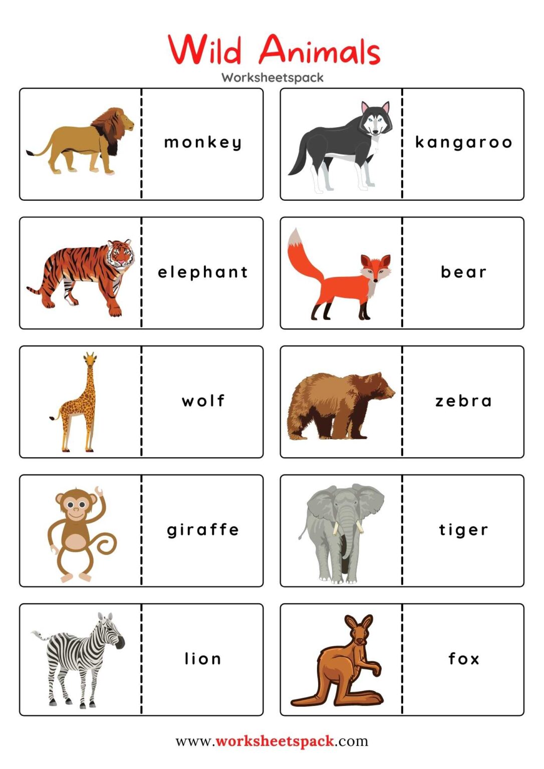 ESL animals domino game - worksheetspack