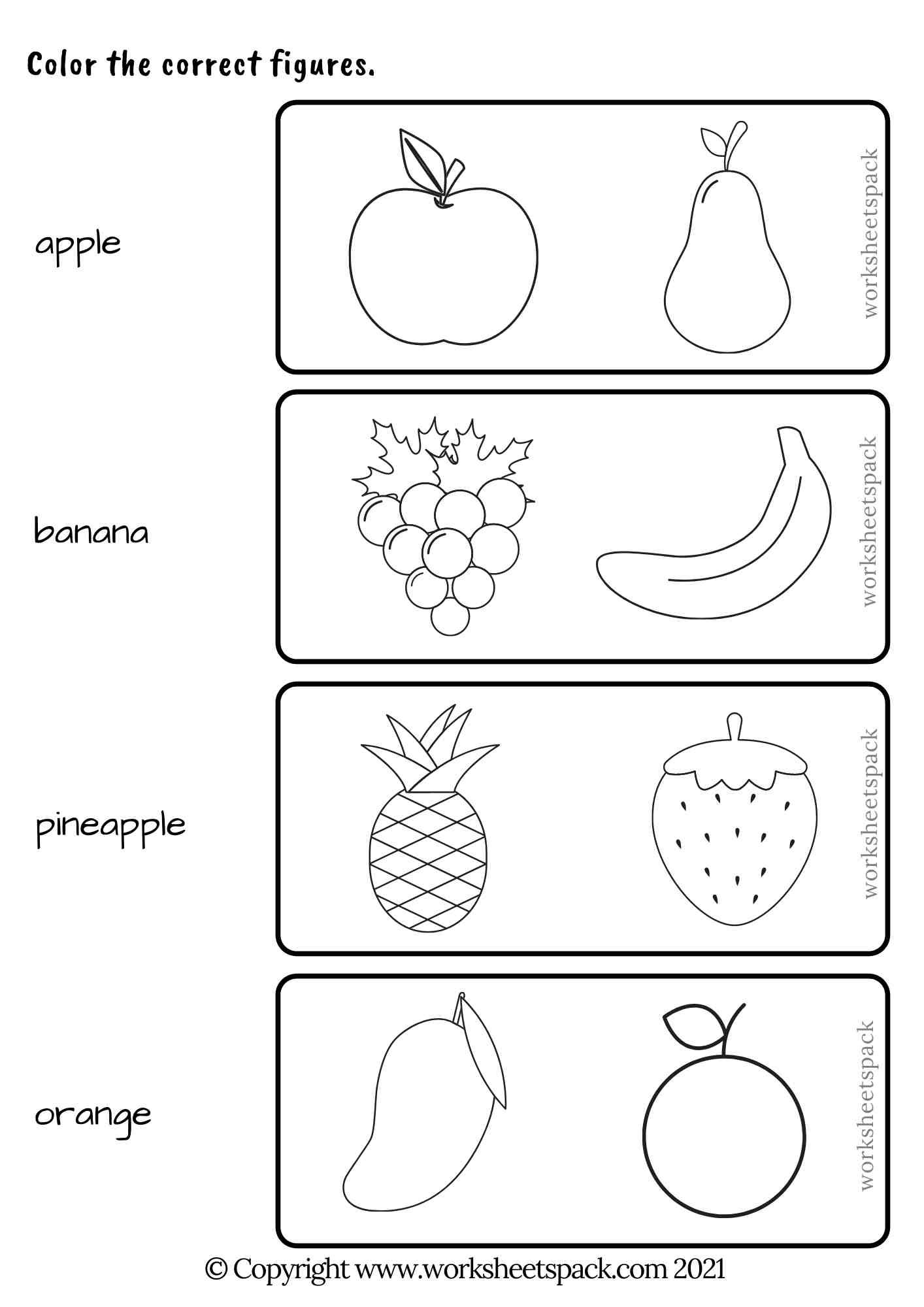 Fruits activities for preschoolers - worksheetspack