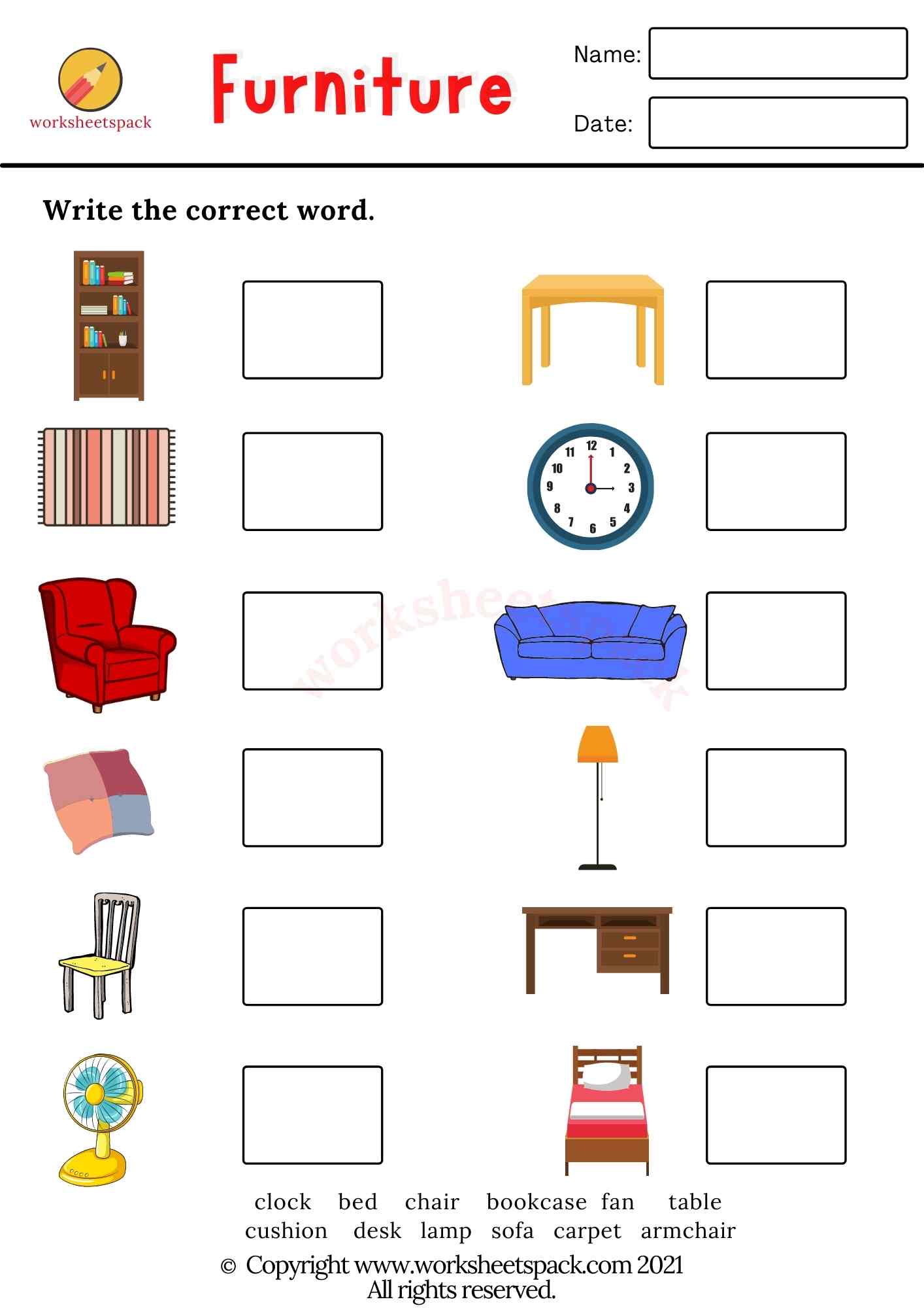 Furniture vocabulary worksheets - worksheetspack
