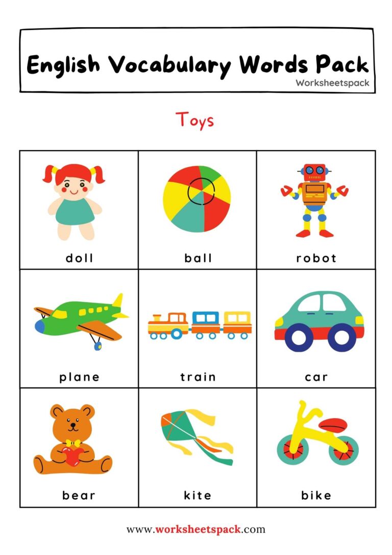 Kindergarten vocabulary words - worksheetspack