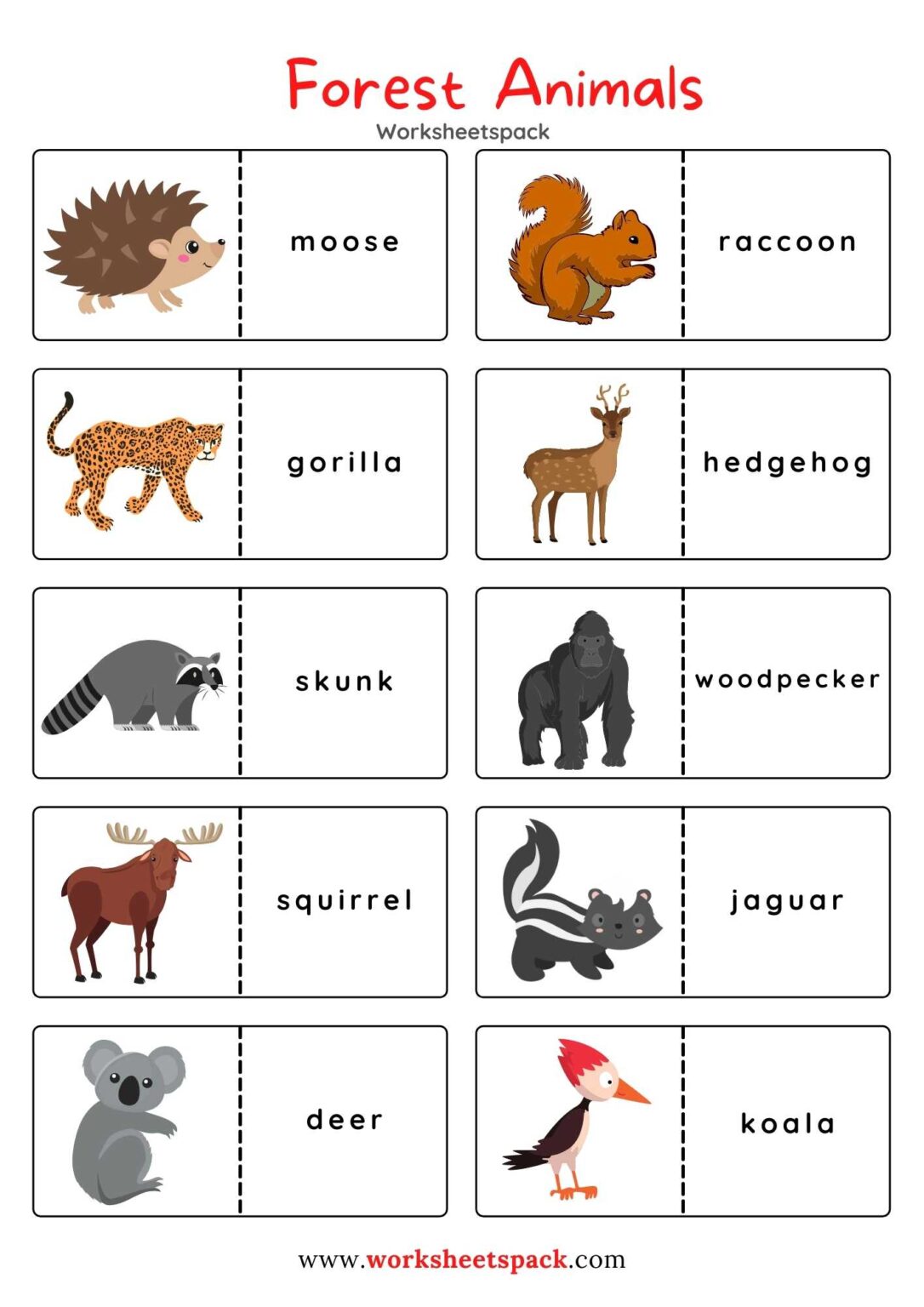 ESL animals domino game - worksheetspack