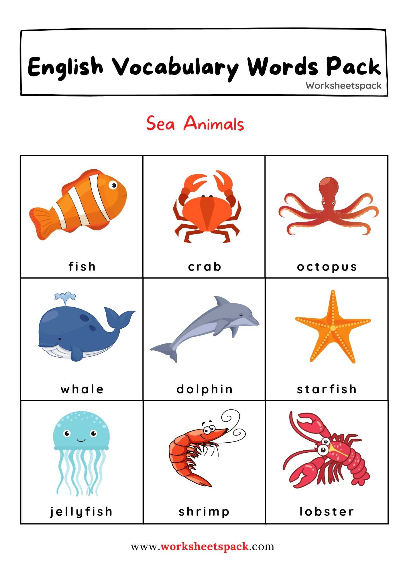 Animal vocabulary words for kids - worksheetspack