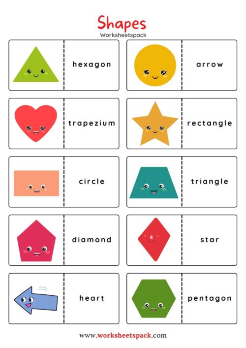 Shapes and colors domino game - worksheetspack