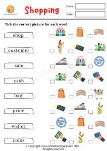 Shopping vocabulary worksheets - worksheetspack