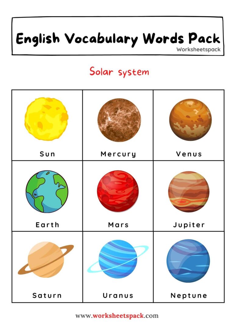 Kindergarten vocabulary words - worksheetspack
