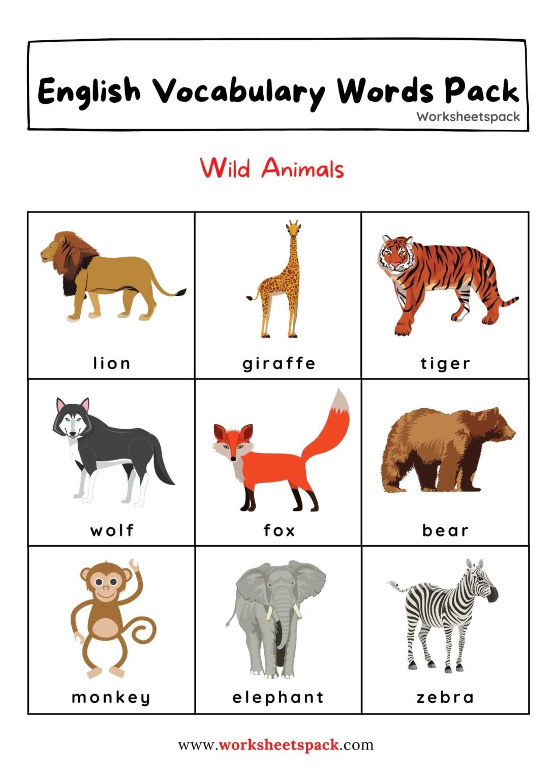 Animal Vocabulary Words For Kids Worksheetspack Animal Vocabulary Words For Kids Worksheetspack