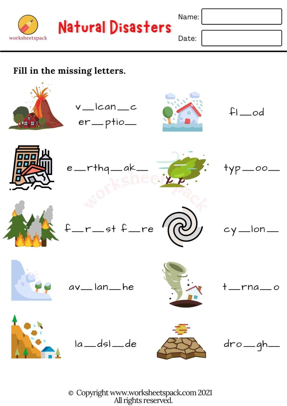 Free Natural Disasters Worksheets - worksheetspack