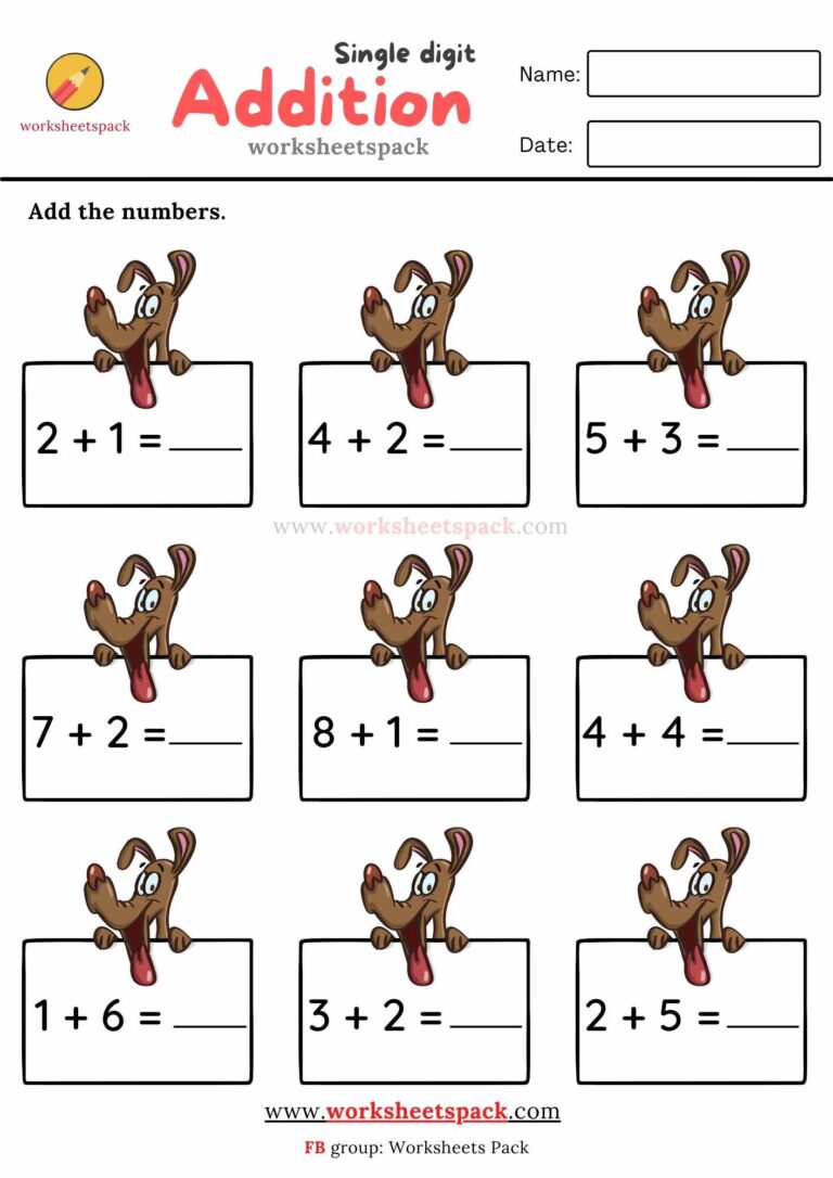 Single digit addition with pictures - worksheetspack