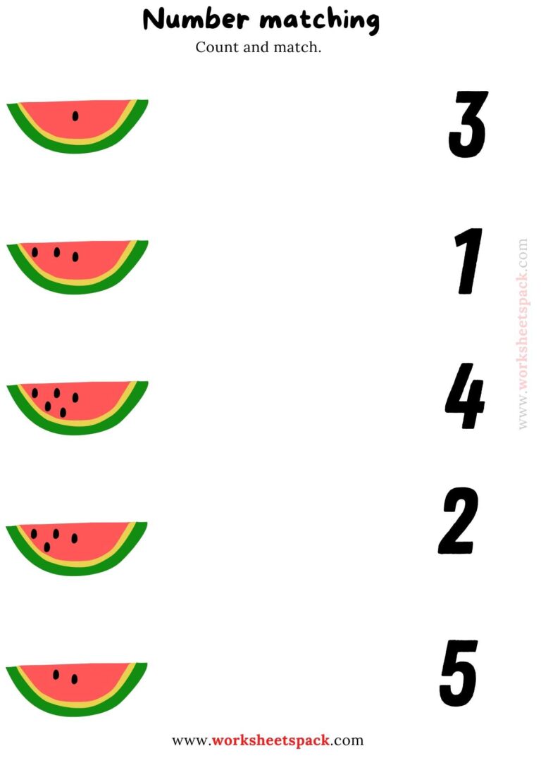Number Matching Printables Worksheets PDF, Counting Ximenia, Xerus ...