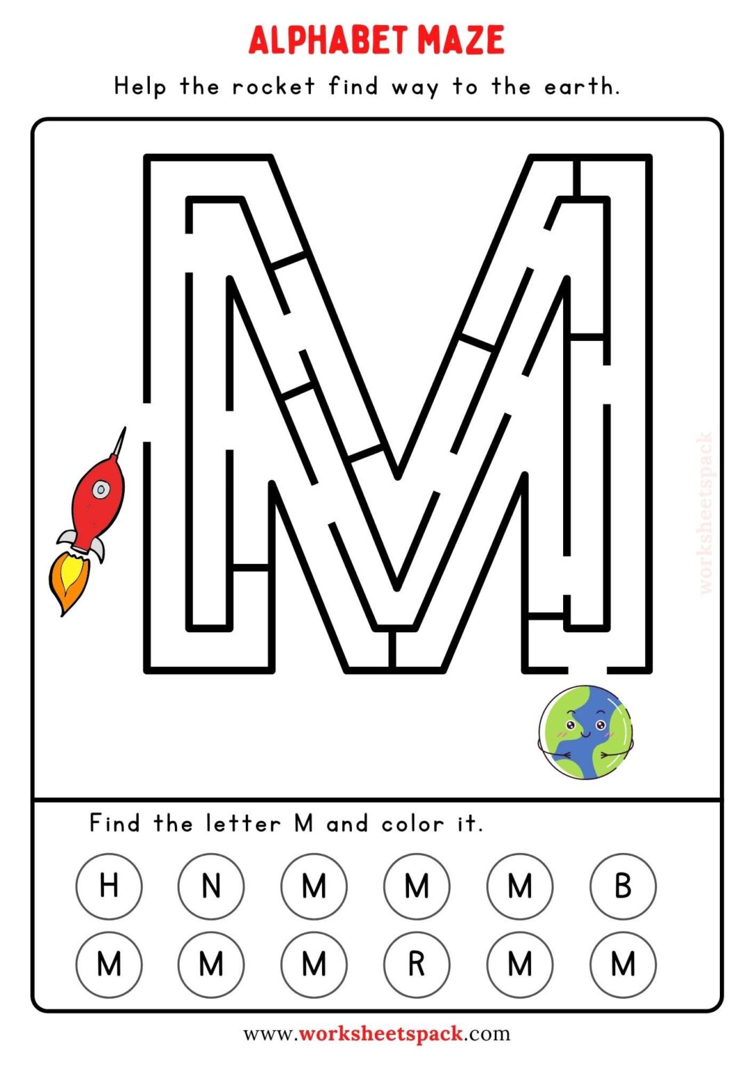 Alphabet Maze For Kindergarten Free PDF - worksheetspack