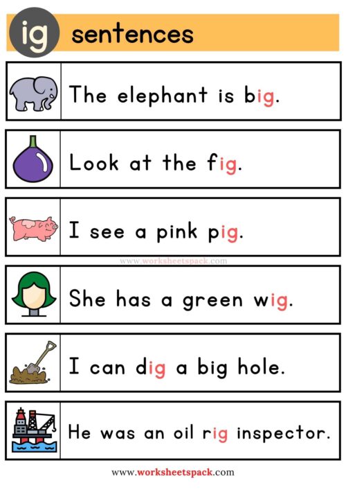 Free Ig Word Family Sentences - worksheetspack