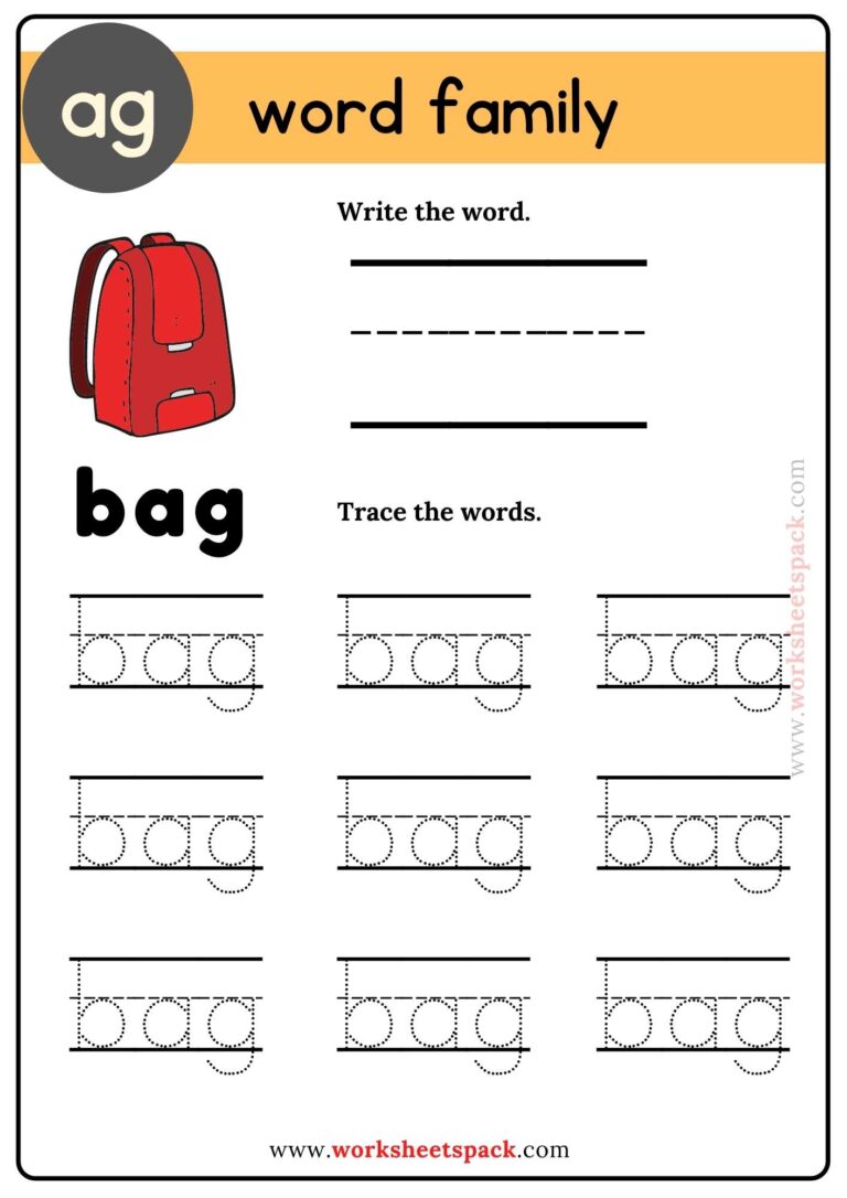 Trace and Write -ag Words - worksheetspack