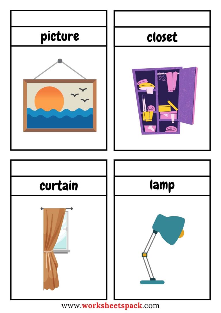 Free Bedroom Flashcards PDF - worksheetspack