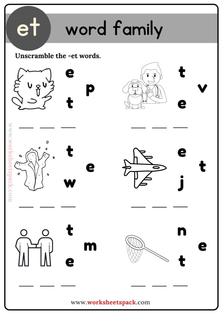 Et Word Family Unscramble the Words Worksheets - worksheetspack