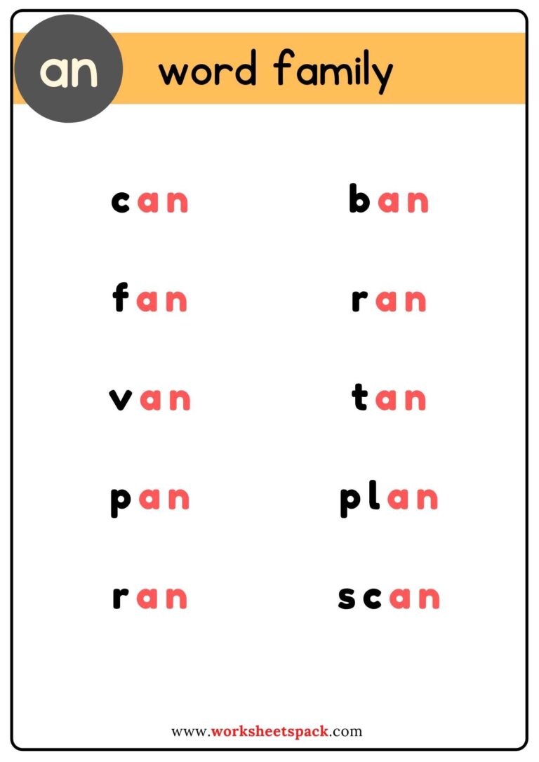 An Word Family - worksheetspack