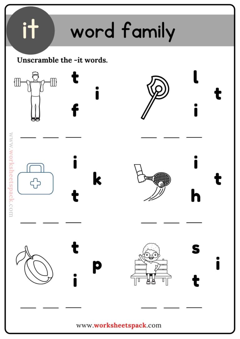 It Word Family Unscramble the Words Free Pack - worksheetspack