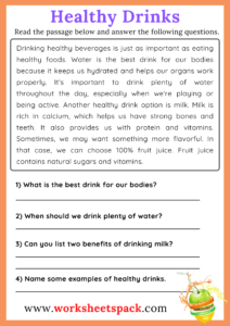 Food and Drinks Reading Comprehension Passages - worksheetspack