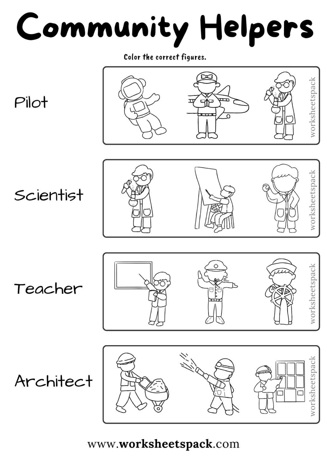 Jobs and Occupations Coloring Pages Free PDF - worksheetspack