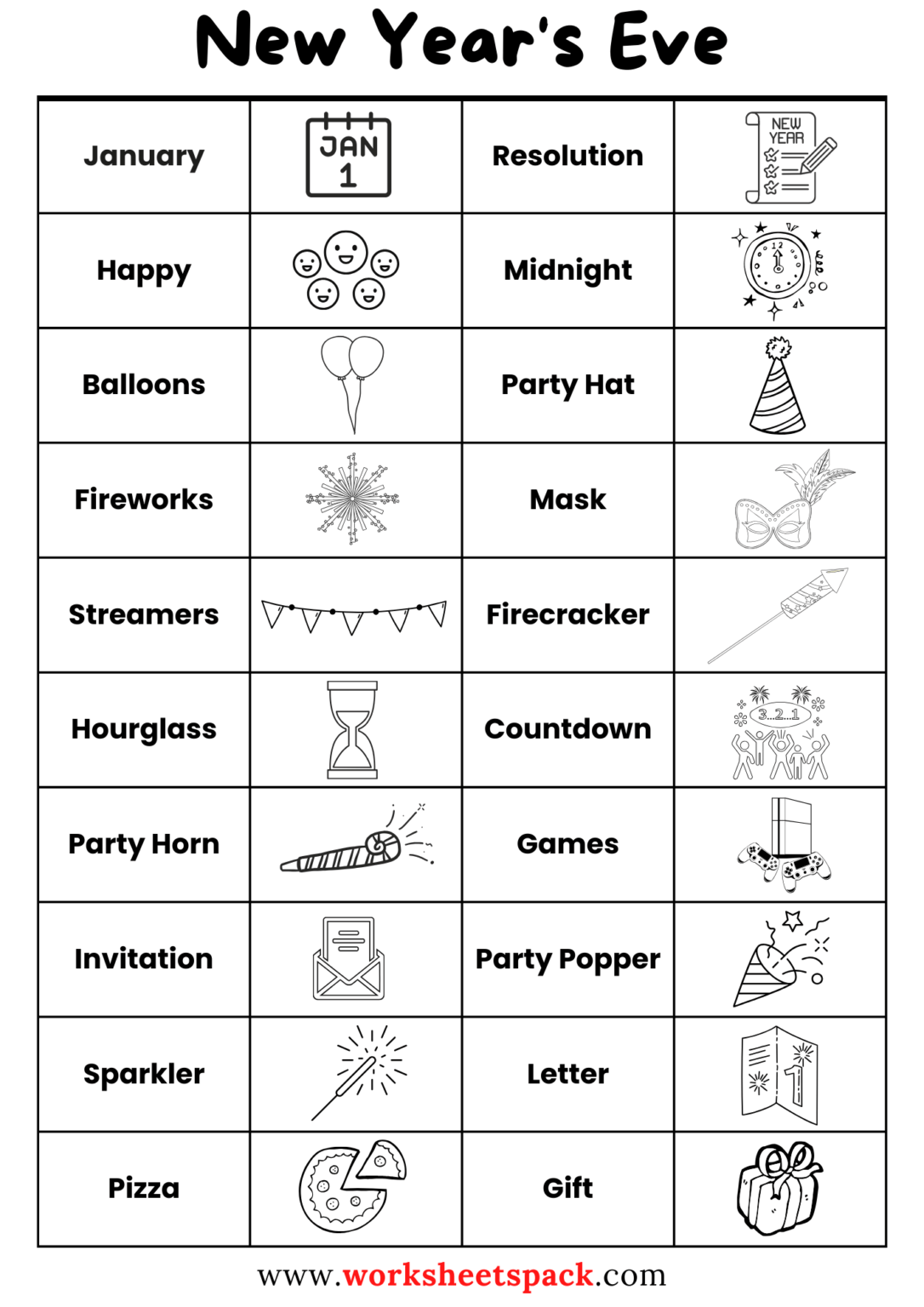 New Year Useful Vocabulary Words Flashcards - worksheetspack