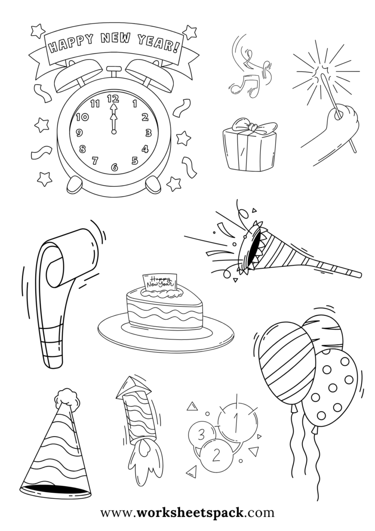 Happy New Year: Free New Year's Eve Coloring Pages - worksheetspack