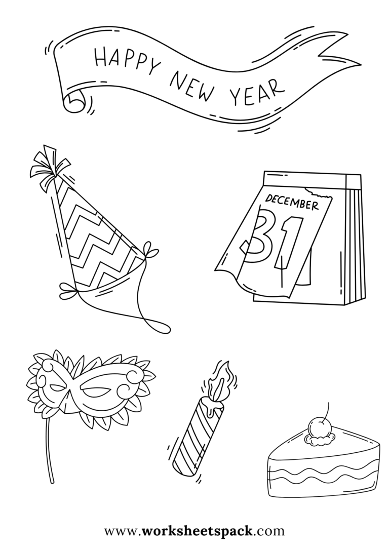 Happy New Year: Free New Year's Eve Coloring Pages - worksheetspack