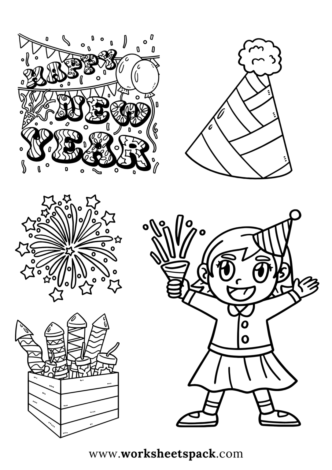 Happy New Year: Free New Year's Eve Coloring Pages - worksheetspack