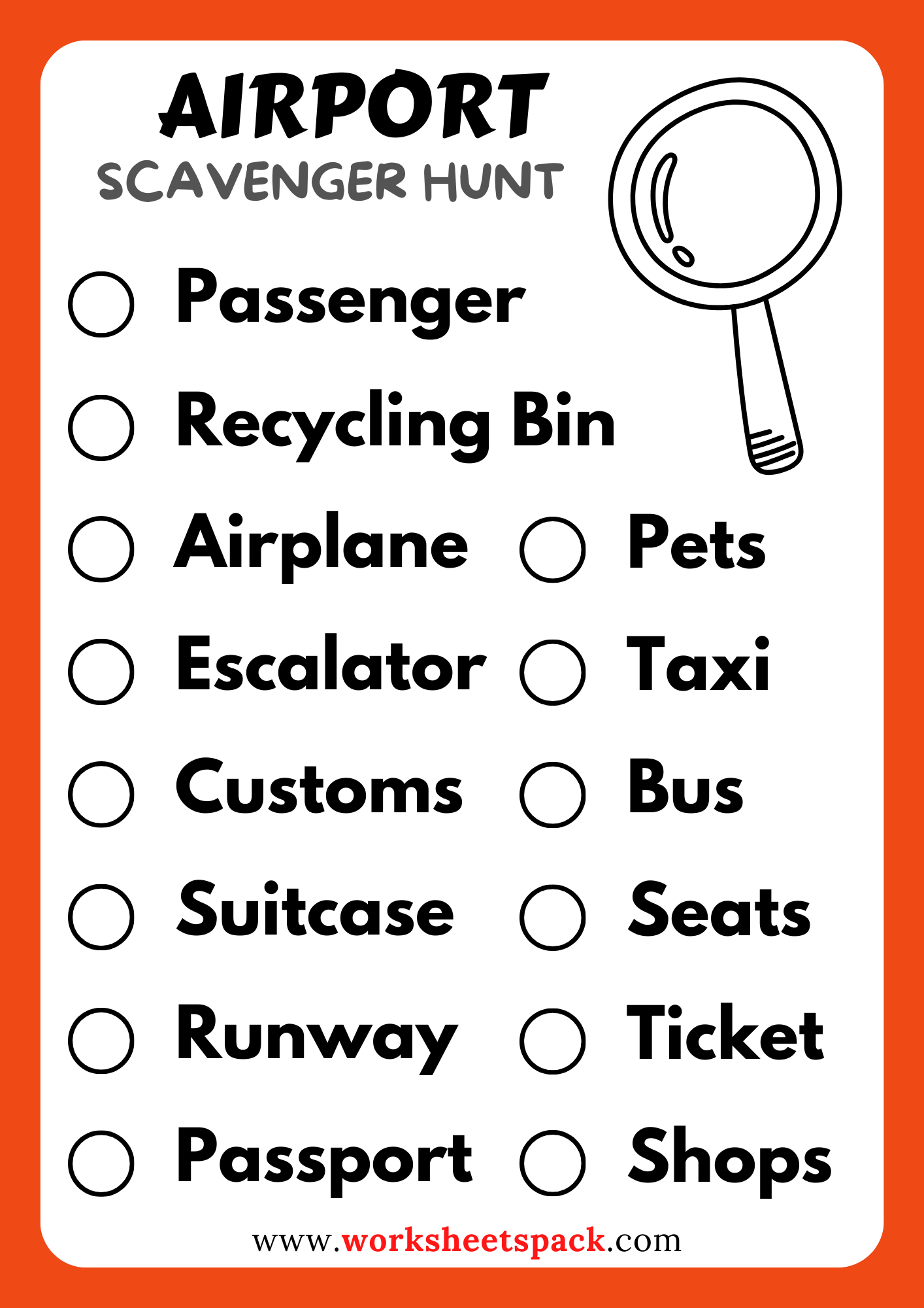 Find and Seek: An Airport Scavenger Hunt with PDF - worksheetspack