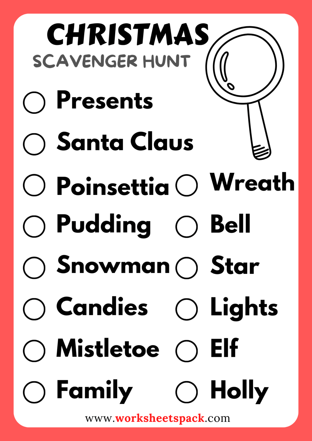 Christmas Scavenger Hunt Game - worksheetspack