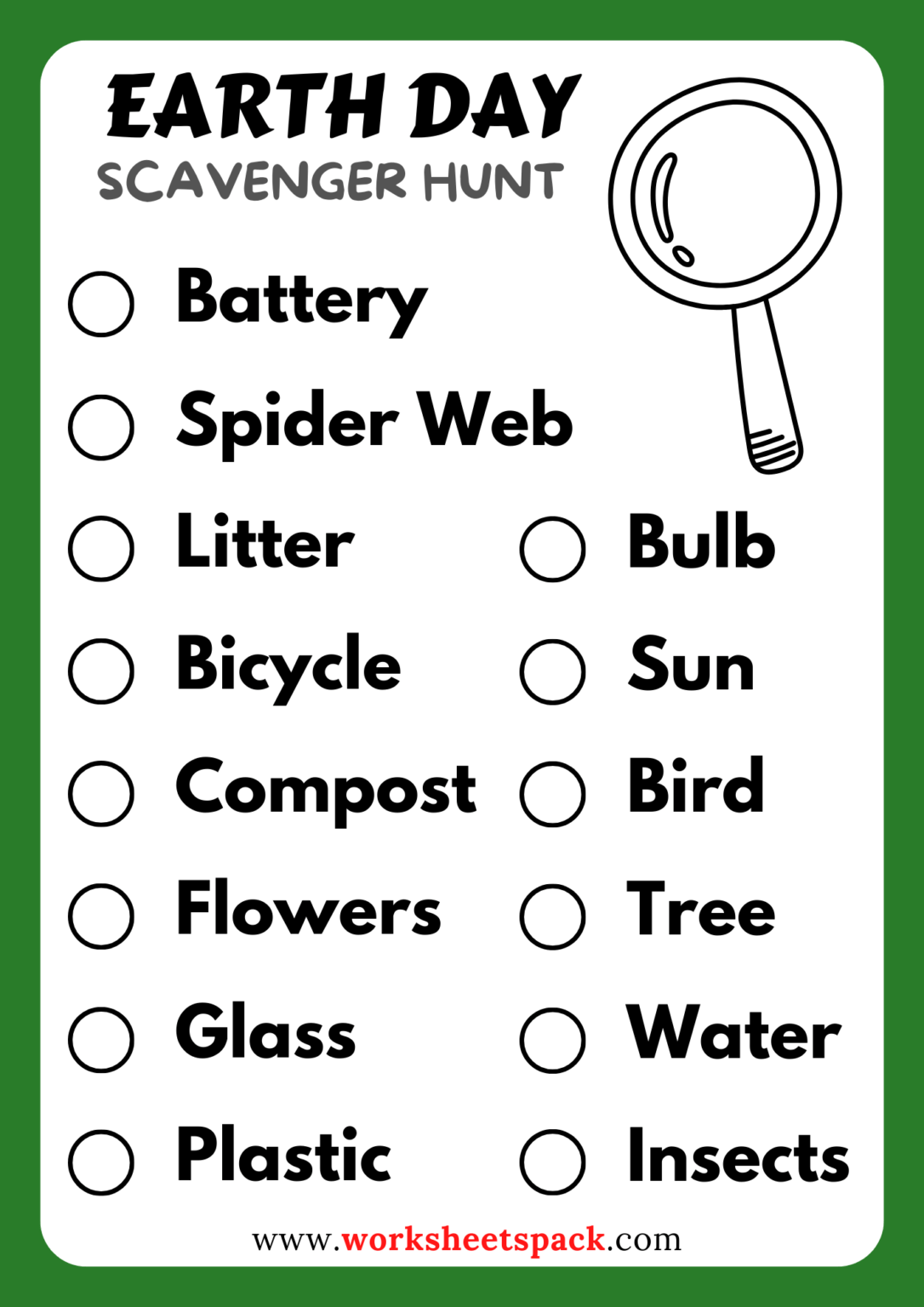 Conserving Our Planet: Earth Day Scavenger Hunt for Kids - worksheetspack