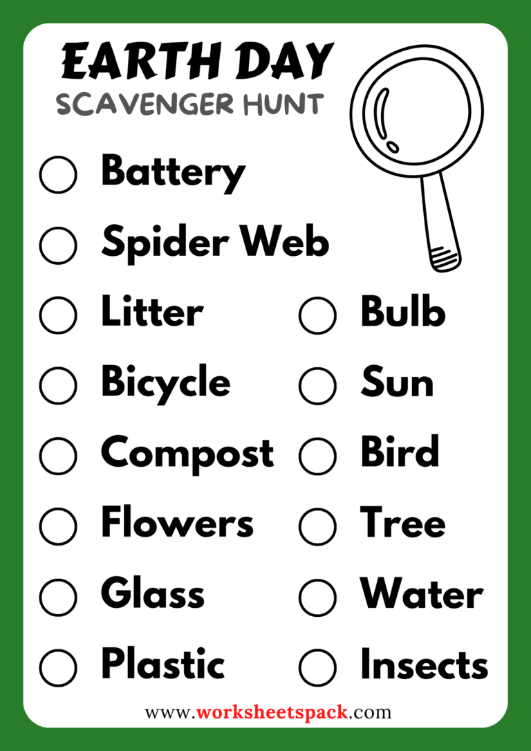 Conserving Our Planet: Earth Day Scavenger Hunt for Kids - worksheetspack