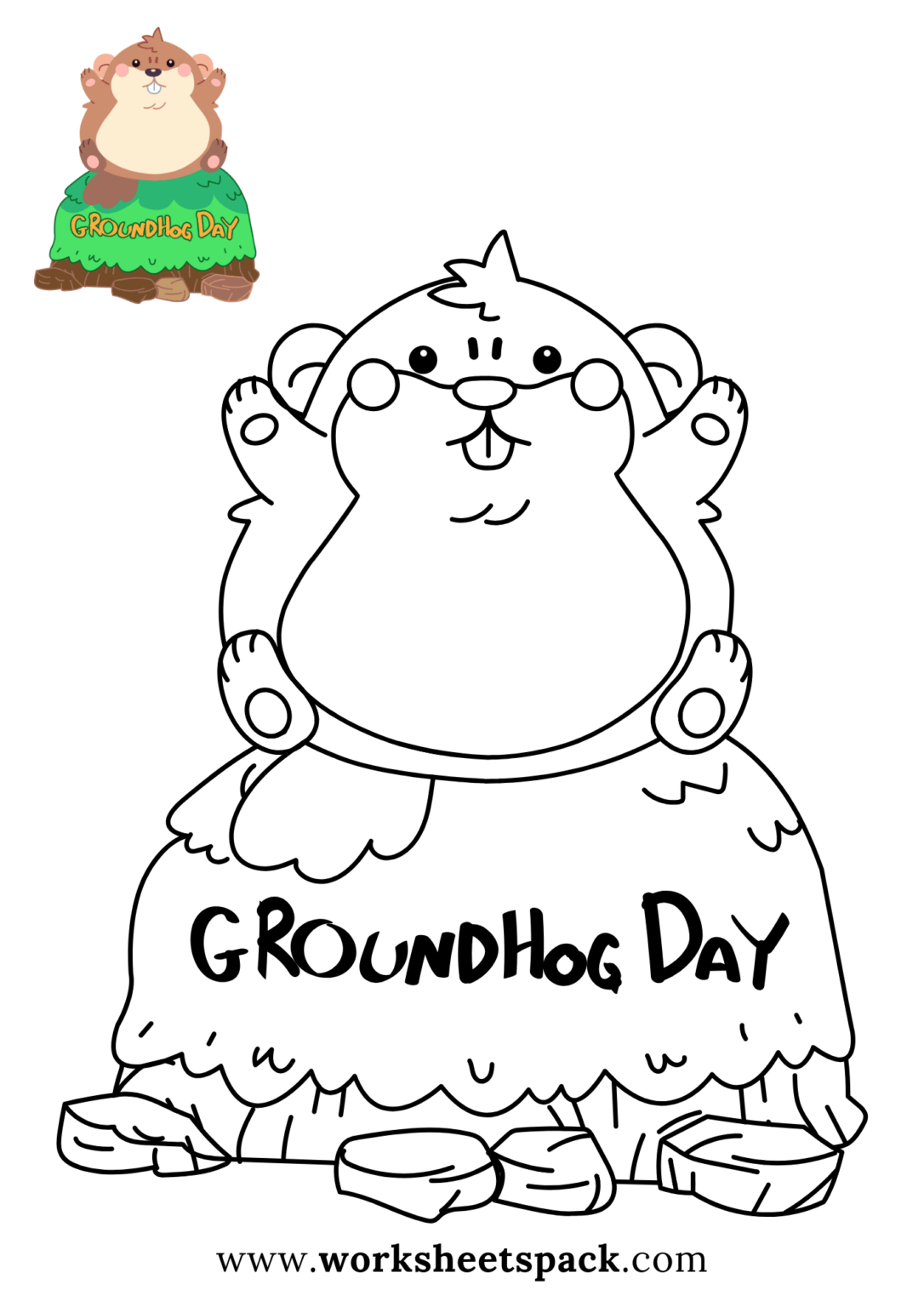 Happy Groundhog Day Coloring Pages Free Printable PDF - worksheetspack