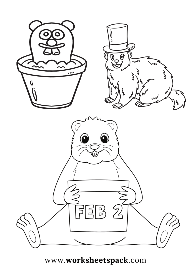 Happy Groundhog Day Coloring Pages Free Printable PDF - worksheetspack